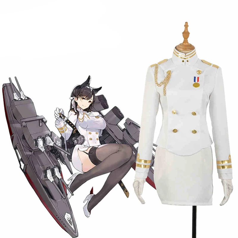 Game Azur Lane Atago Takao White Ship Uniform Set Cosplay Costume ...