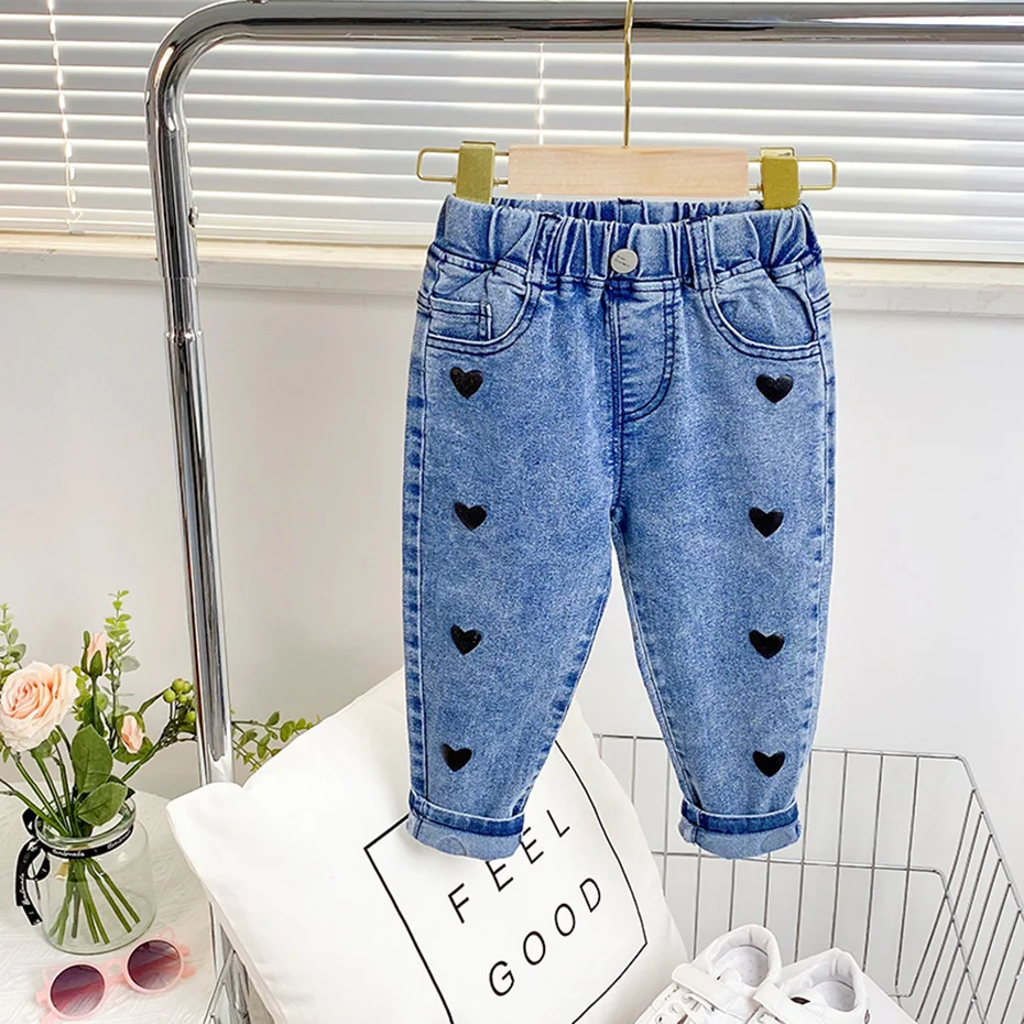 Jeans For Girls Heart Pattern Children's Jeans For Girl Casual Style ...