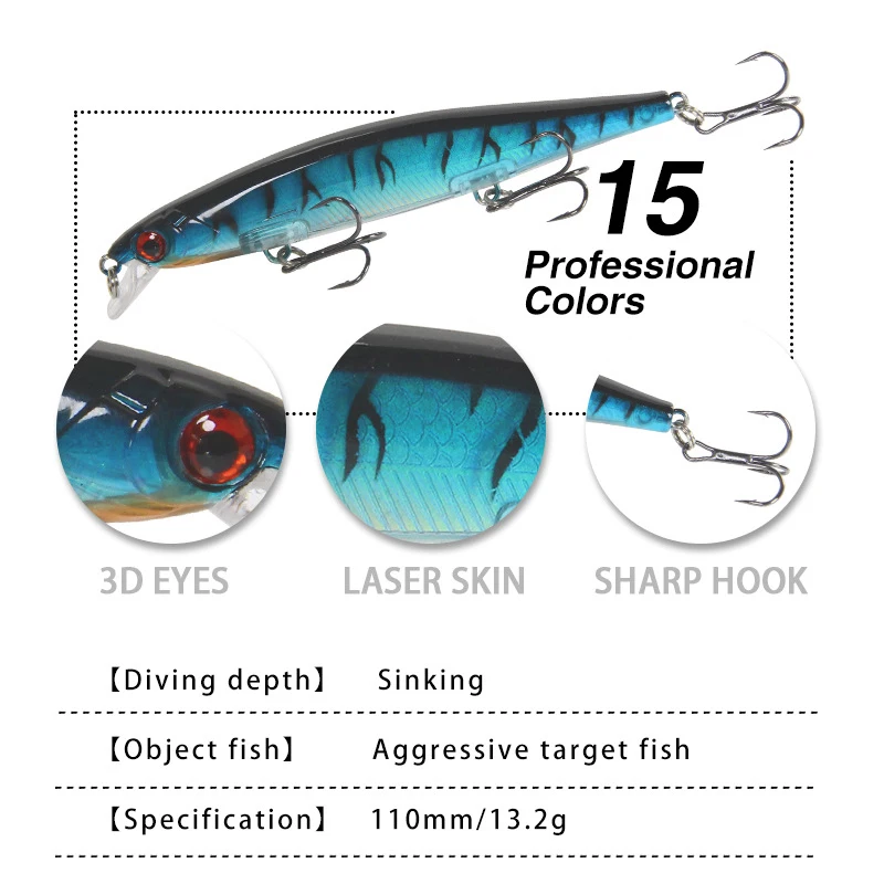 Laser Minnow Fishing Lure - 11cm, 13.5g - Easy Fishing Tackle