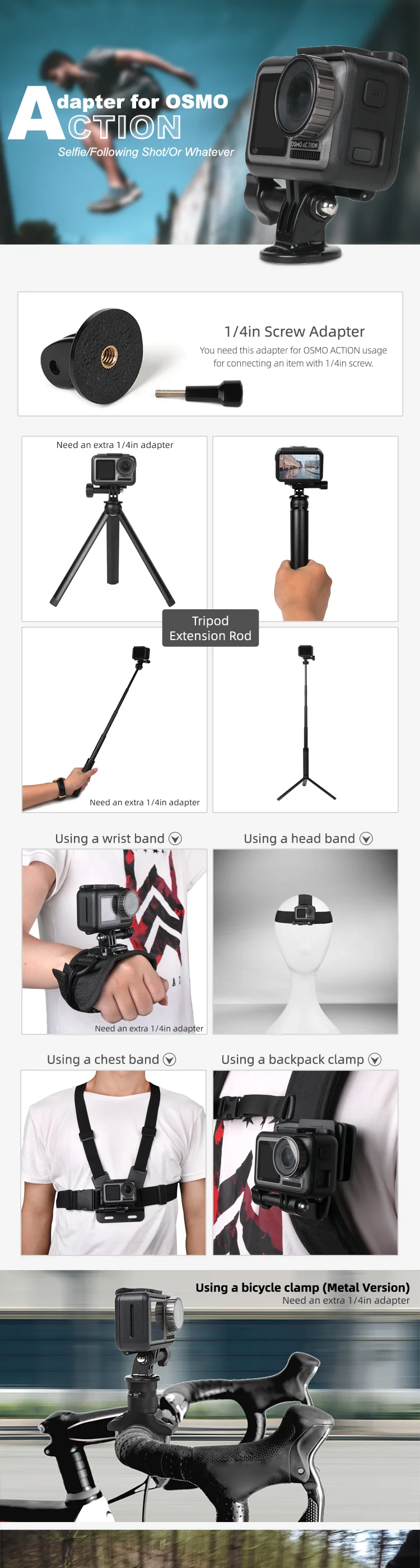 Sunnylife Tripod Extension Rod Bicycle Clamp Backpack Mount Extending ...