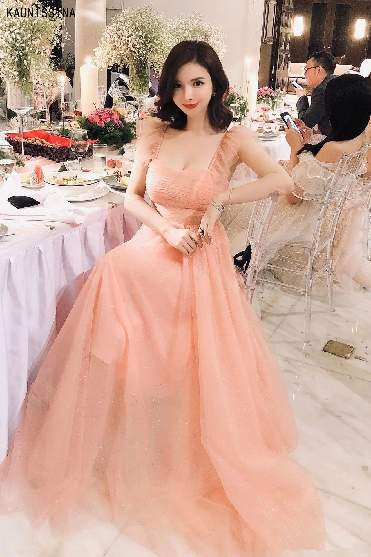 New-Arrival-Pink-Long-Evening-Dress-Ruffles-Party-Dresses-Elegant ...