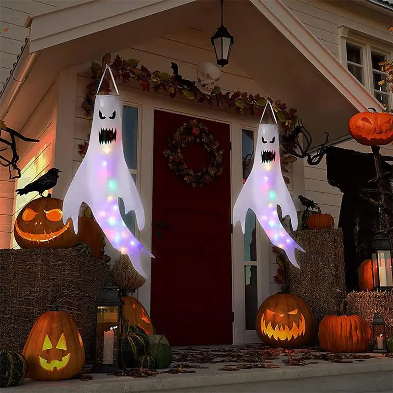 47" Halloween Ghost Windsocks Hanging Decorations Led Light(2 Pieces ...
