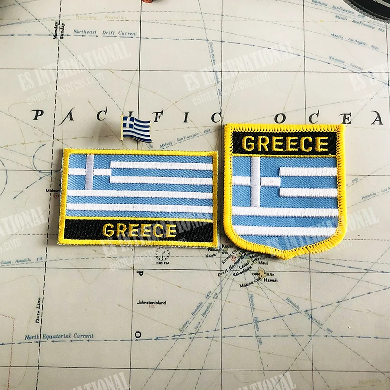 Greece National Flag Embroidery Patches Badge Shield And Square Shape Pin One Set On The Cloth ...