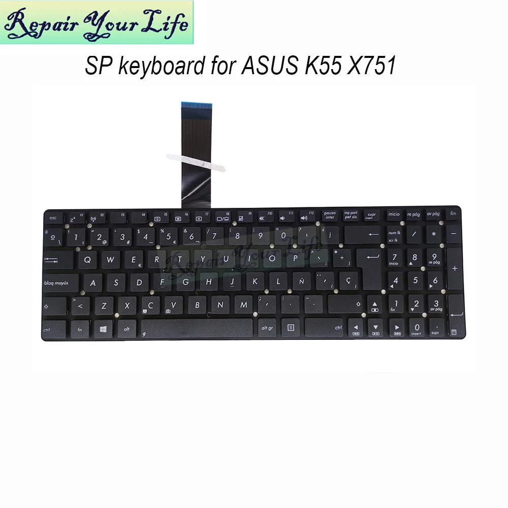 Keyboard Spanyol Bagian Laptop Keyboard untuk Asus K55 A55 X751 X751L X751LA X751LD LK X751MA ...