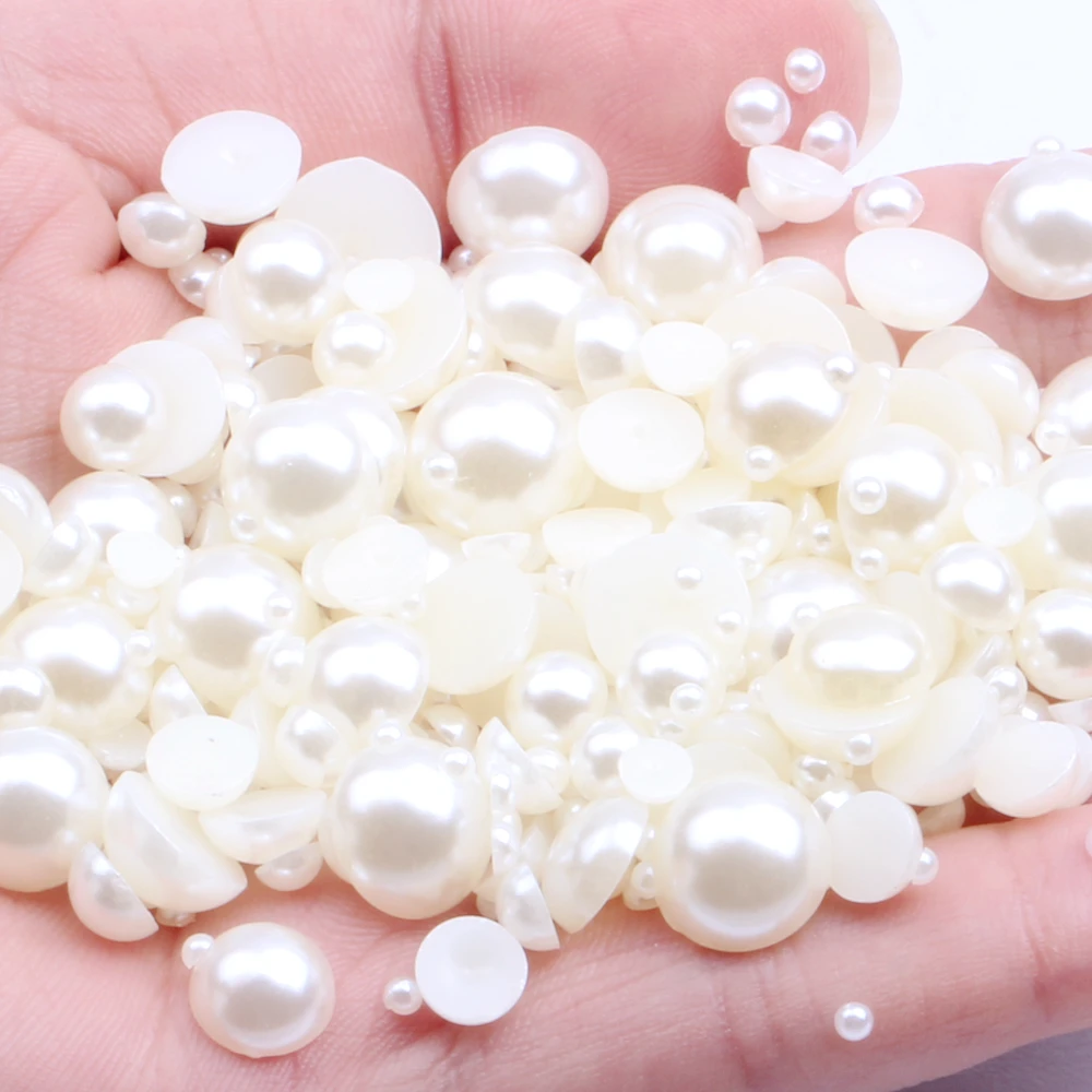 High-Quality-Half-Round-Pearls-Mixed-Sizes-Flatback-Ivory-Loose-Glue-On ...