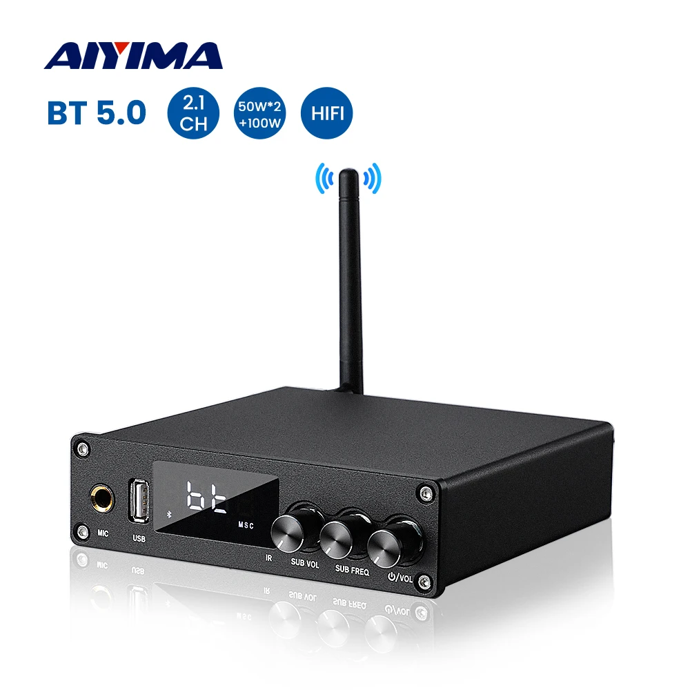AIYIMA Amplificador Bluetooth 2.1 Canais, Coaxial, OPT, HDMI, MIC, Amplificador de Karaoke ...