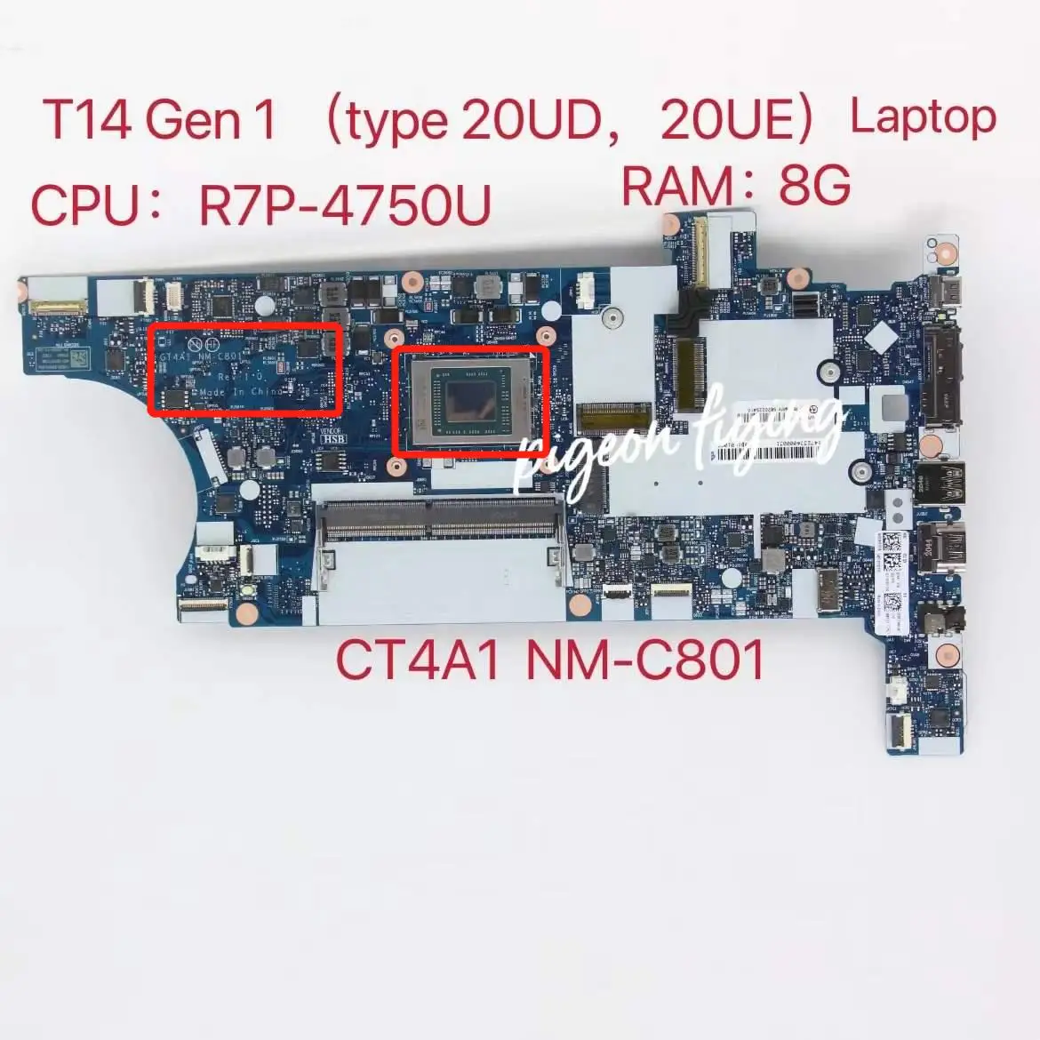 for Thinkpad T14 Gen 1 (Type 20UD, 20UE) Laptop Motherboard CPU:R7P ...