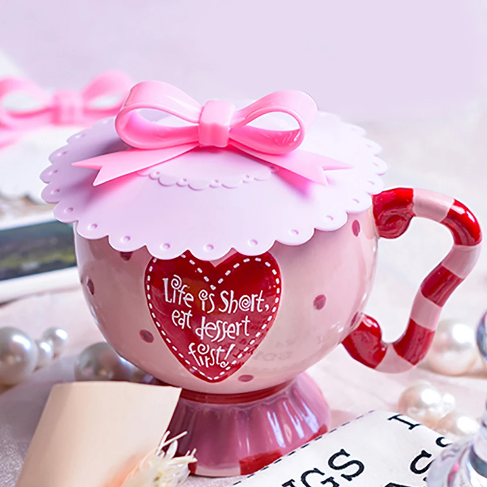 Silicone Cup Lid Anti Dust Leakage Proof Bowknot Cup Cover Heat ...