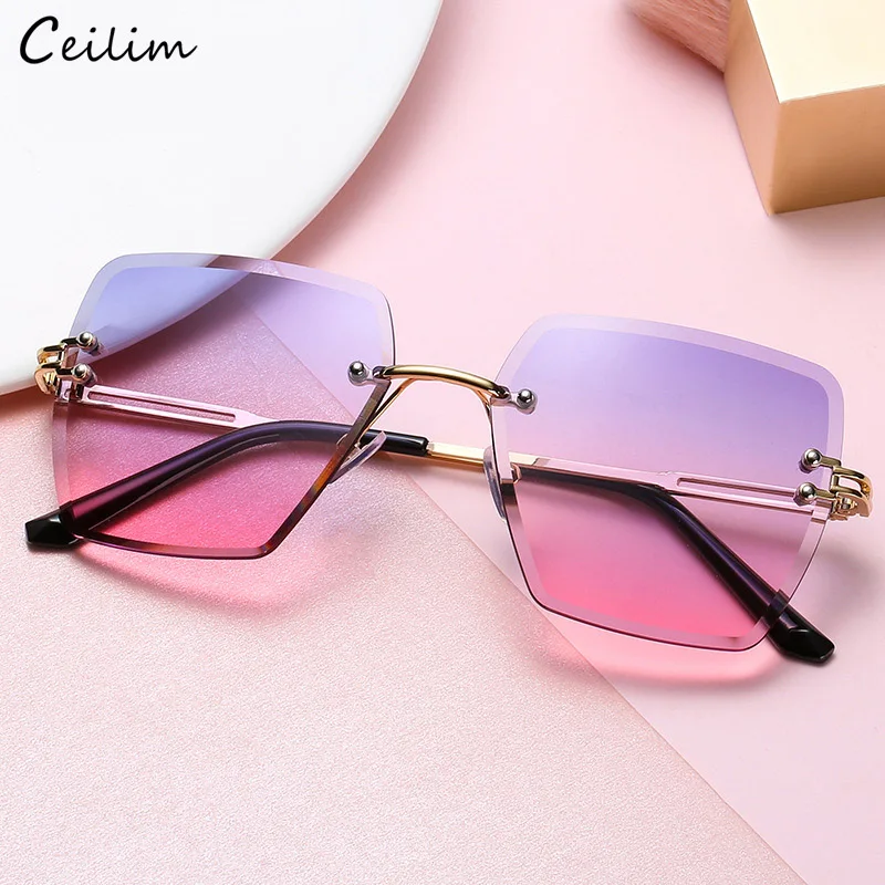 New Fashion Rimless Gradient Sunglasses Women 2021 Luxury Brand ...