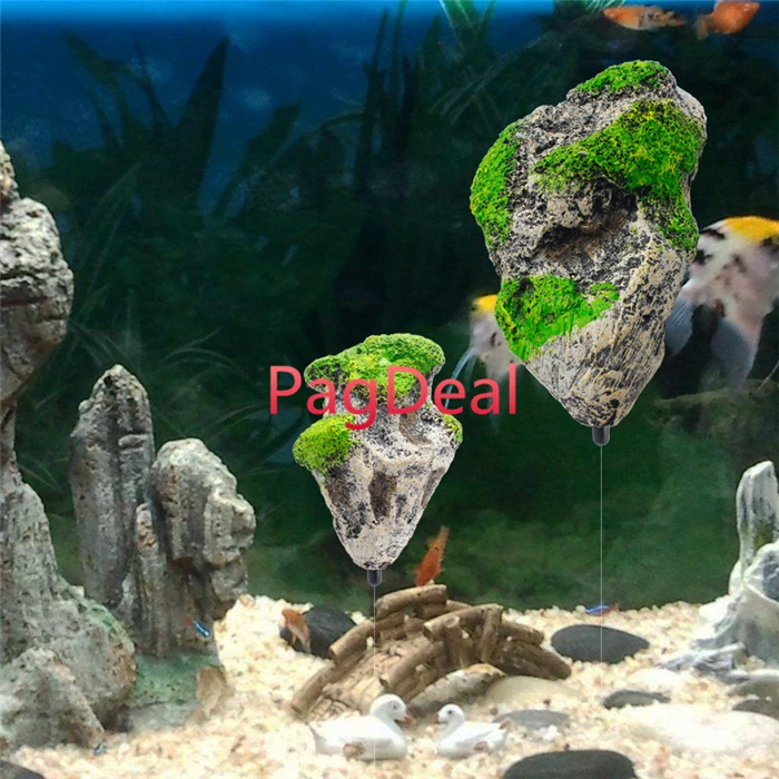 Aquarium Ornament Rock Artificial Resin Floating Moss Stone House Cave ...