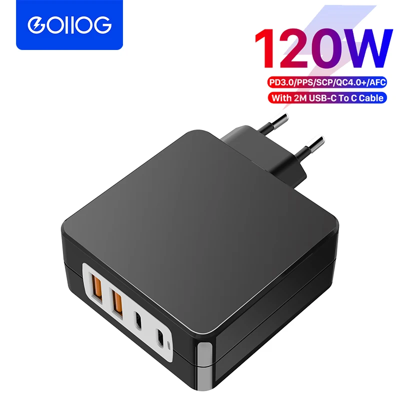 Goiiog gan carregador 120w usb c pd carregador rápido qc3.0 para macbook tablet iphone xiaomi ...