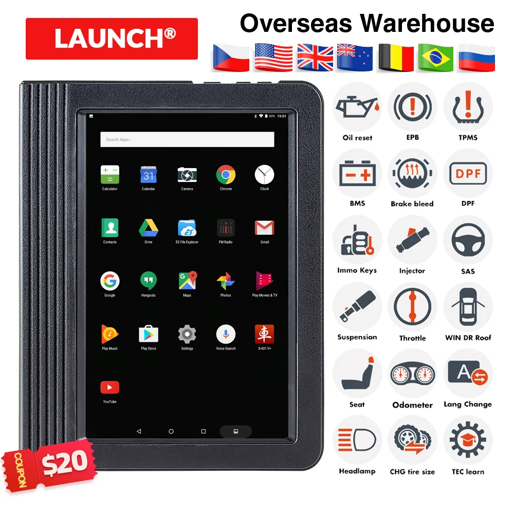 Launch X431 V + 10 Inch Tablet Professional Car Diagnostic Tool Auto ...