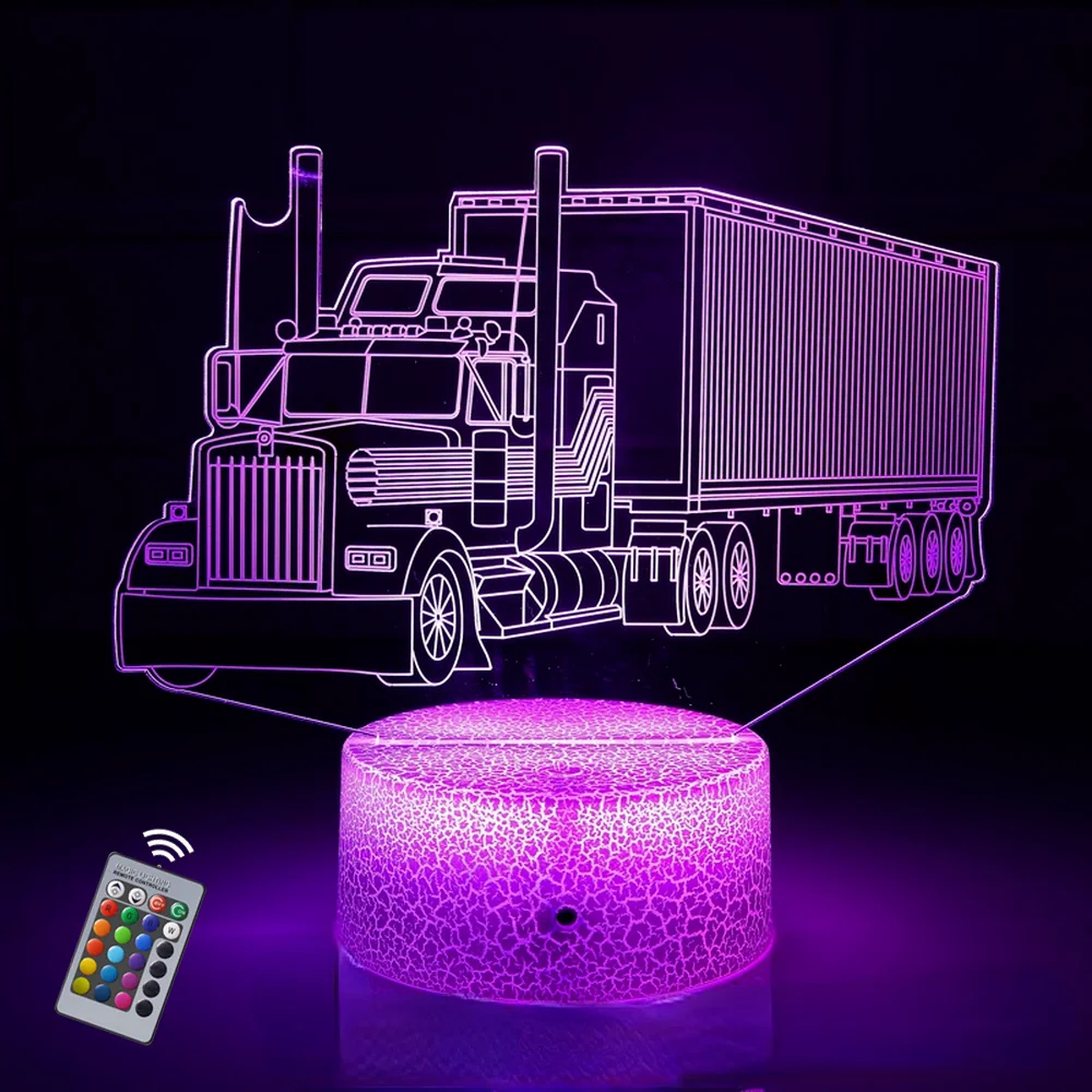 3D Truck Illusion Lamp Colorful Led Night Lights Fire Truck Table Lamp ...