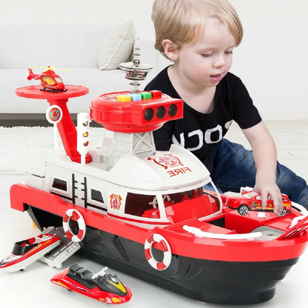 Fireman Police Car Cargo Ship Toy Boat Playset (2 Colors) - Gifts for idea