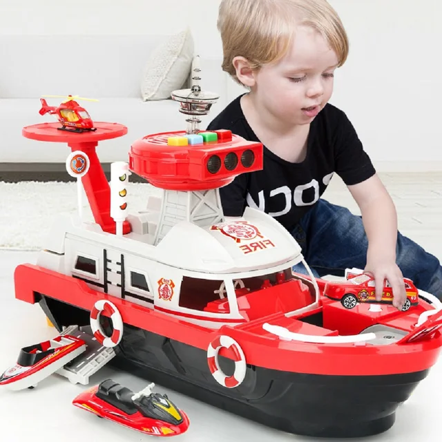 Fireman Police Car Cargo Ship Toy Boat Playset (2 Colors) - FunToyLab