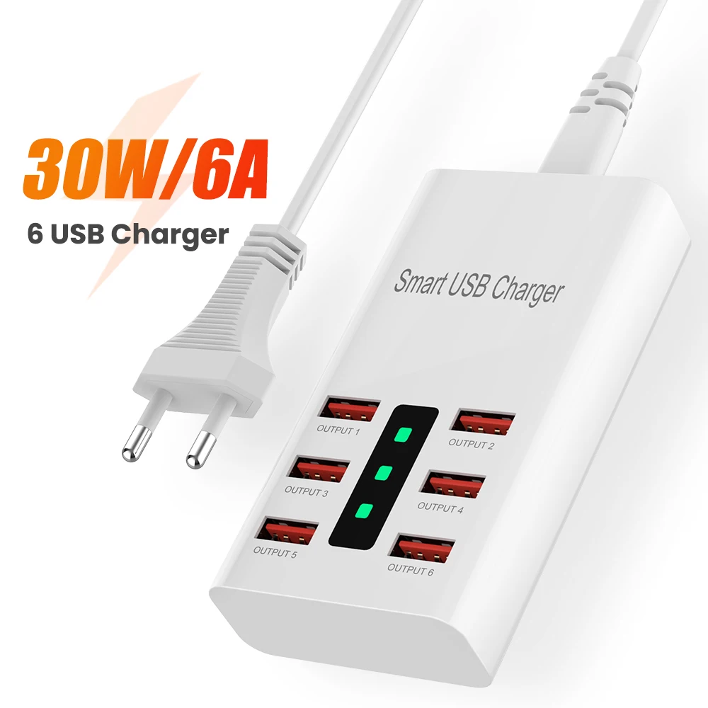 범용 6 USB 포트 고속 휴대폰 충전기, 여행용 벽 전원, 고속 충전, EU 미국 플러그 어댑터, 삼성 휴대폰용 아이폰|휴대폰 충전기| - AliExpress