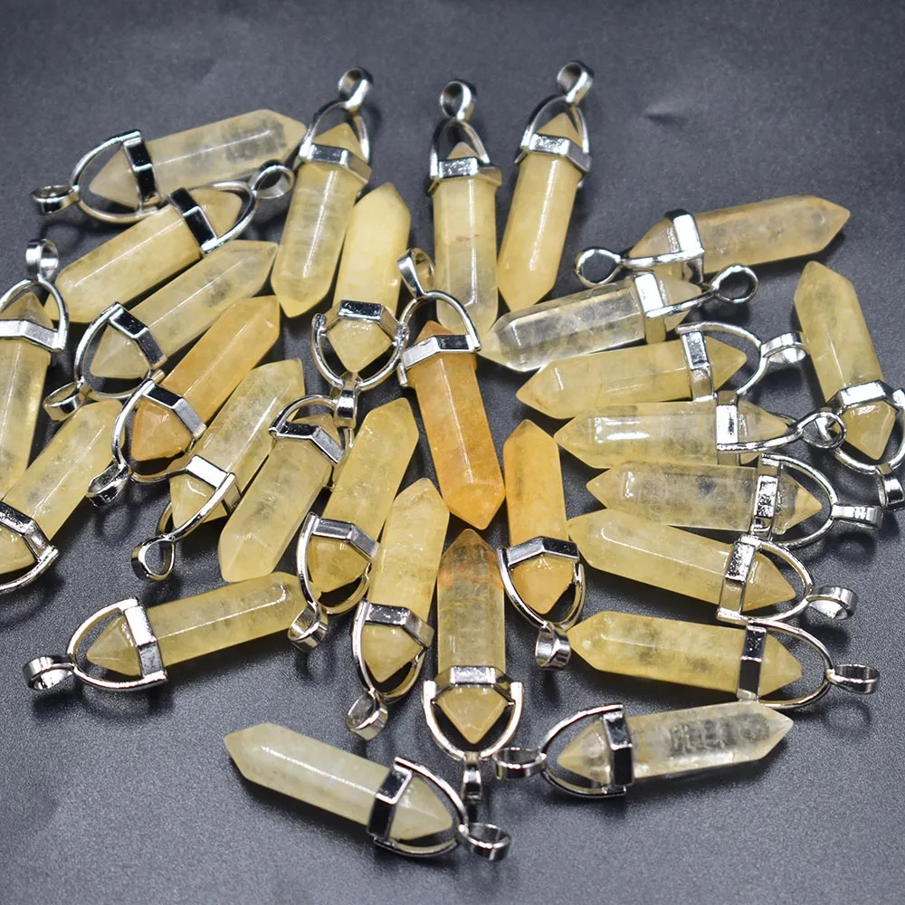 2021High-quality-assorted-natural-stone-yellow-Crystal-pillar-charms ...