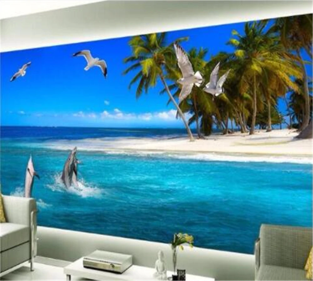 beibehang-Custom-wallpaper-modern-fashion-big-painted-beach-island ...