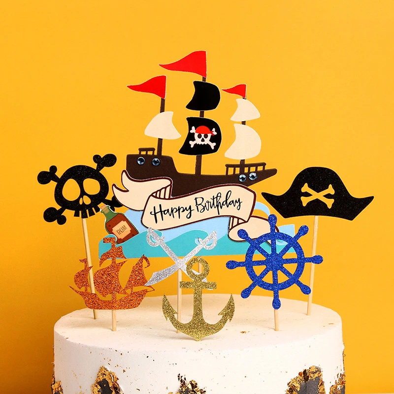 Nautical Cake Topper Flags Skeleton Pirate Ship The Skull And Bones ...