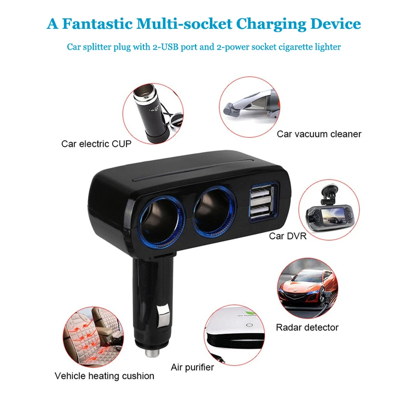 Dual Car Cigarette Plug Converter With Dual USB Adapter For Cars ...