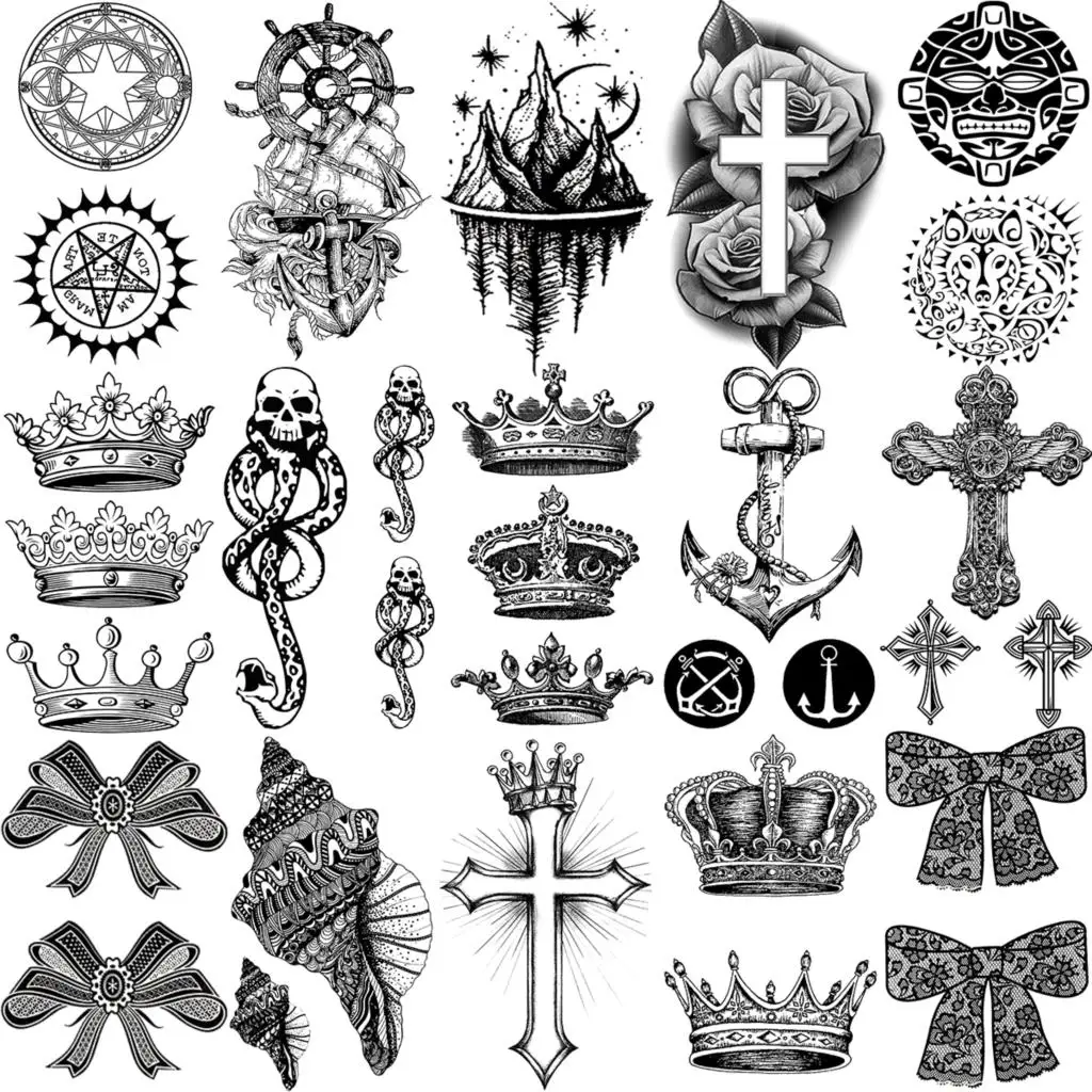 Tatuajes temporales de cruz de corona negra para mujeres y hombres ...