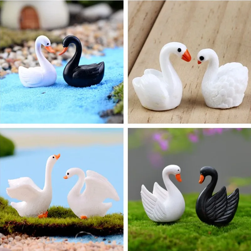 2pcs/set Mini Swan Animal Figurines Resin Miniatures Figurine Craft ...