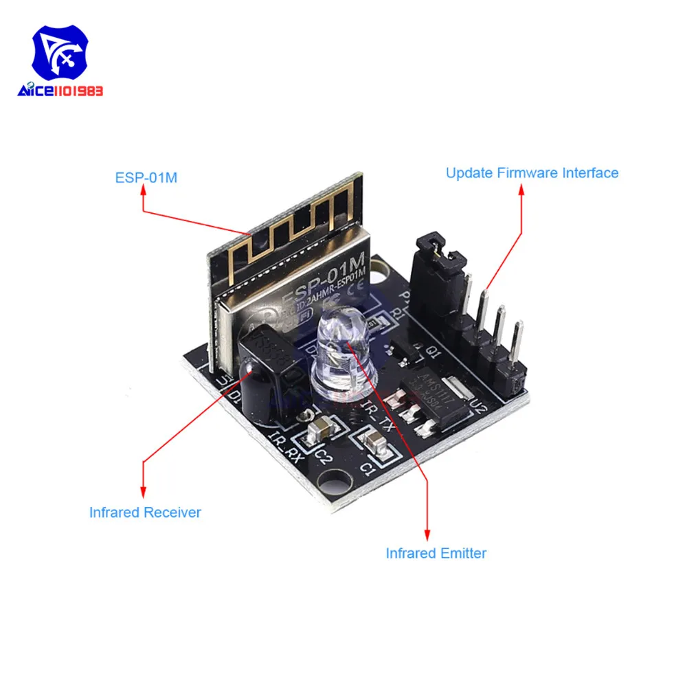 Diymore Esp8285 Esp-01m Wifi Wireless Ir Transmitter Receiver Remote Control Module Development ...