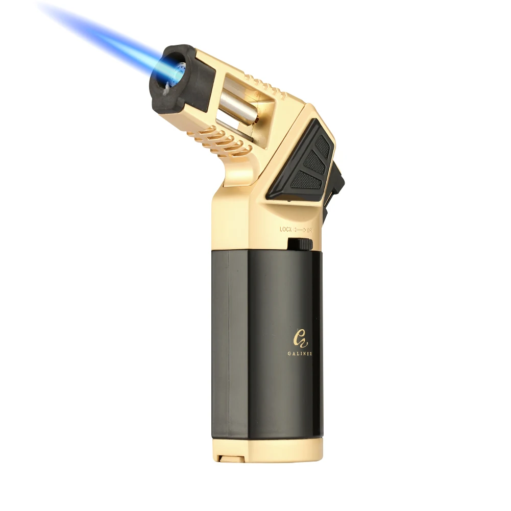 Galiner Big Gas Torch Cigar Lighter 1 Jet Blue Fire Locker Refillable ...
