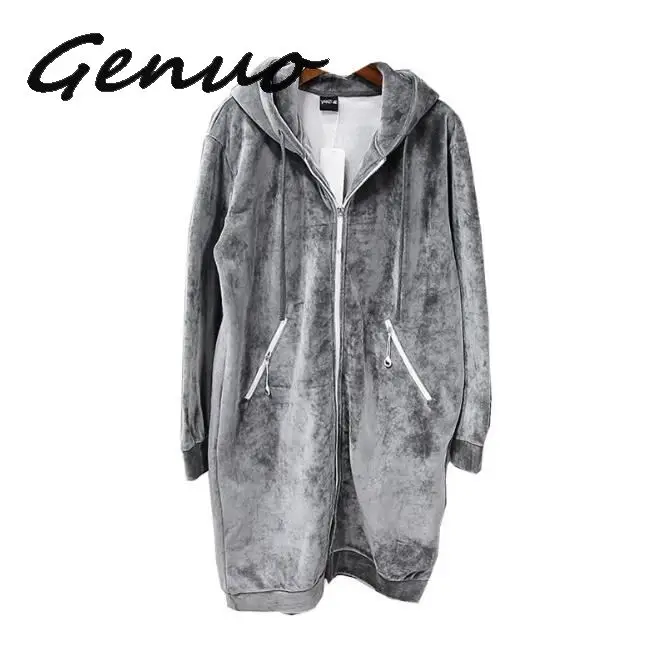 Genuo, новинка, Осенние открытые бархатные женские базовые пальто с ...