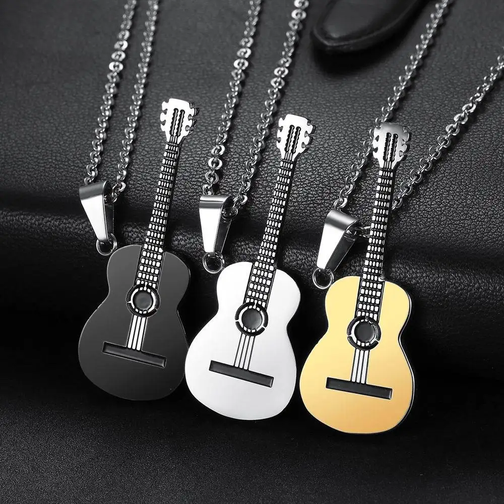 Punk Titanium Steel Music Guitar Pendant Necklace Unisex Hip Hop ...