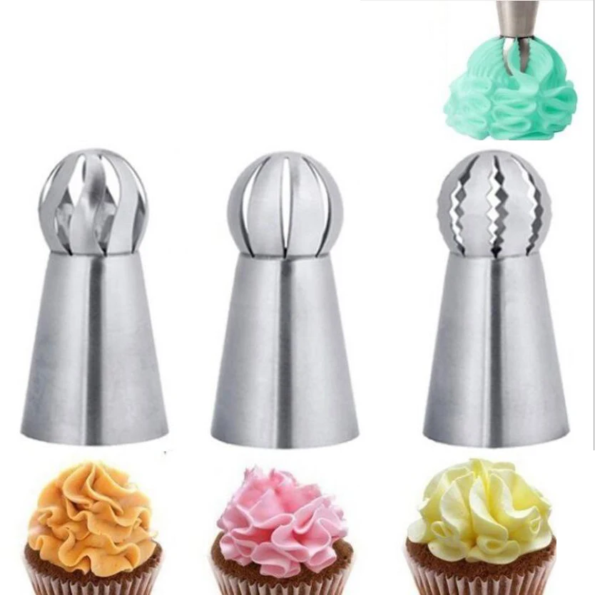 1/3PC Cupcake Stainless Steel Sphere Ball Shape Icing Piping Nozzles ...