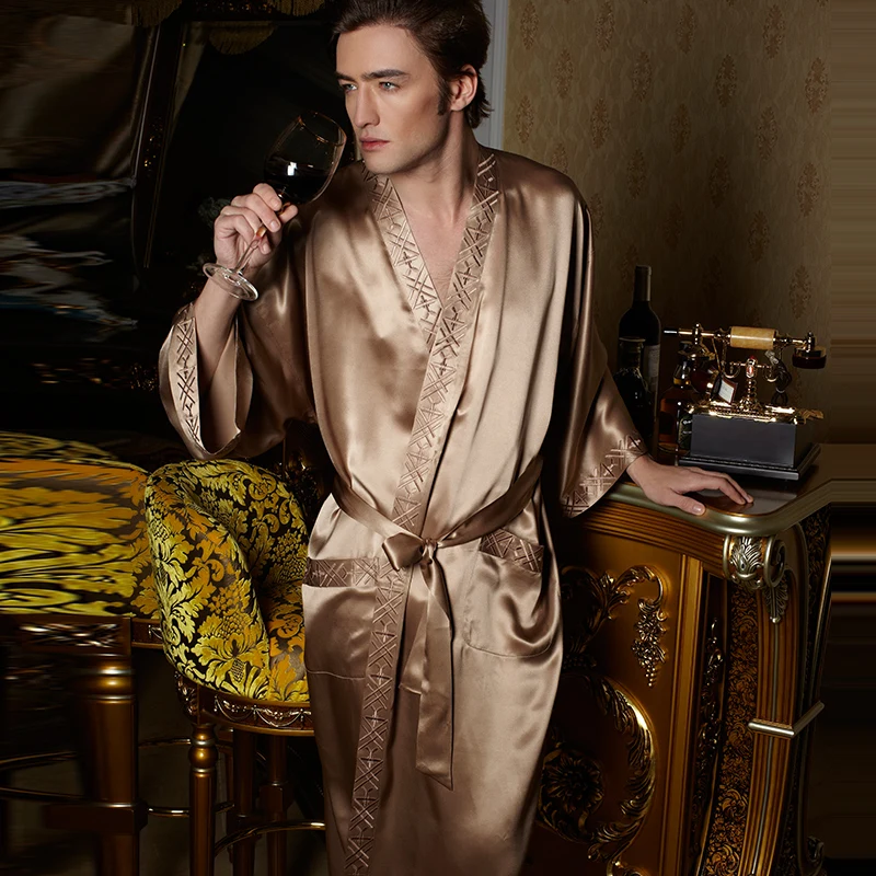 Men Silk Robe 100% Pure 19MM Silk Men Sleepwear Kimono Robe Man's ...