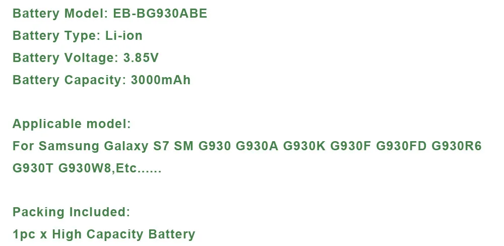 EB-BG930ABE Батарея для samsung Galaxy S7 SM-G930 SM G930 G930A G930K ...