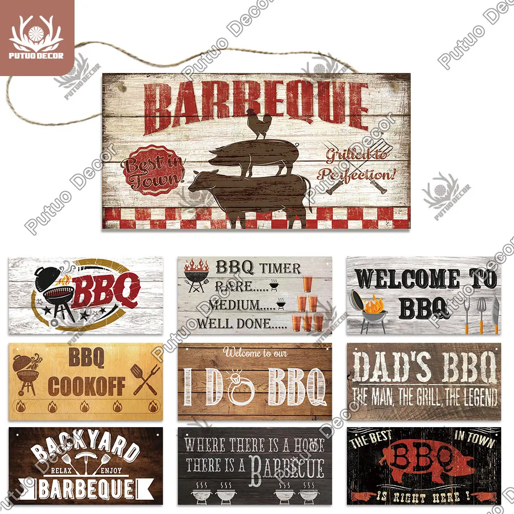Putuo Decor BBQ Sign Wooden Signs Barbecue Wood Plaque for Gift Home ...