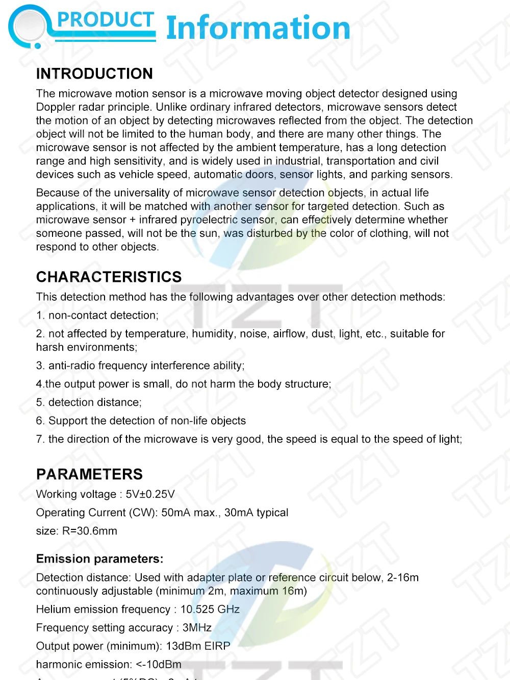 TZT MH-ET LIVE HB100 X 10.525GHz Microwave Sensor 2-16M Doppler Radar