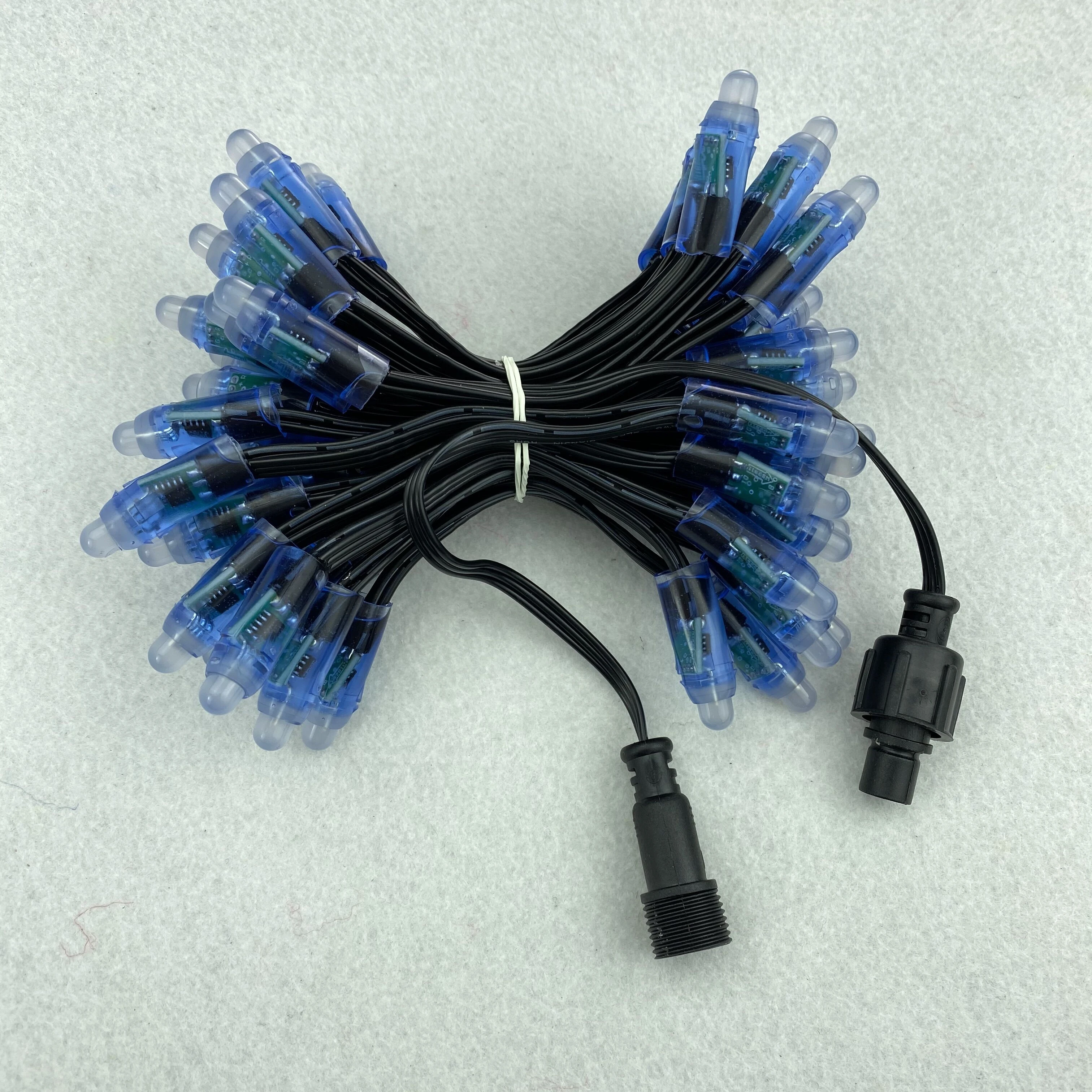 50pcs/set Bullet Type Dc5v Addressable 12mm Ws2811 Rgb Led Smart Pixel Node;all Black 18awg Wire ...