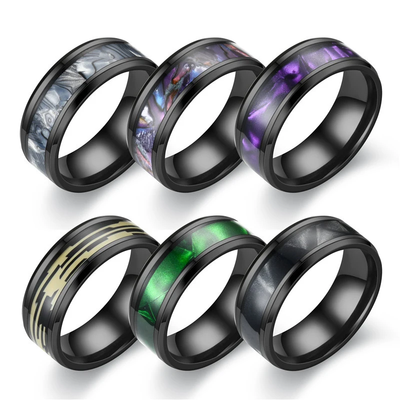 8mm Titanium Steel Black Finger Rings For Men Women Fashion Elegant ...
