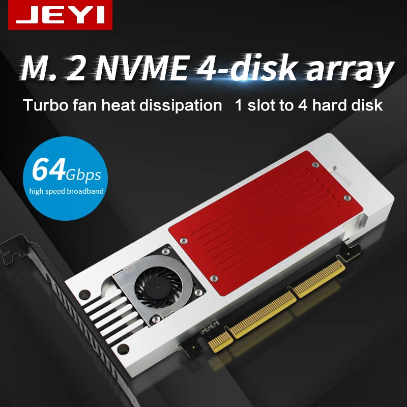 JEYI 4 NVMe PCIe M.2 SSDs Adapter PCI Express 4.0 x16 Card Supports 4 X M.2 SSD for Mac & PC ...