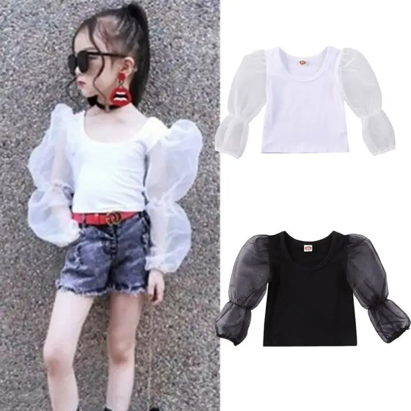 Top elegante para niña, ropa para bebé, Top de manga larga abombada de ...