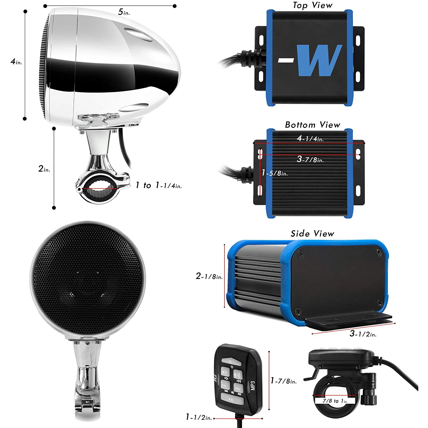 Aileap MX300 Waterproof Amplifier Motorcycle Audio System Outdoor ATV ...