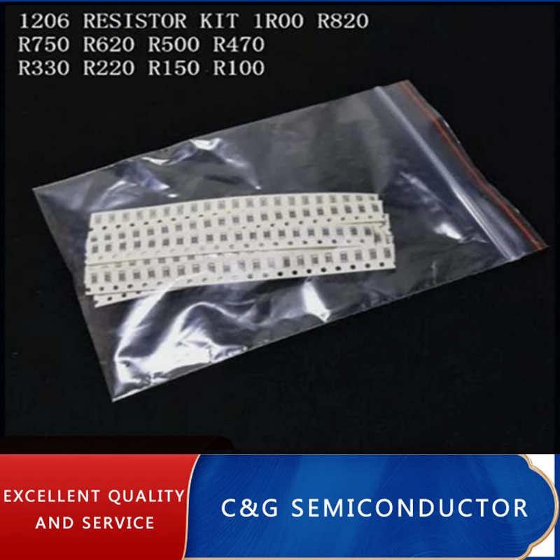 200pcs SMD 1206 Resistor pack kit 1% 10Kind*20pcs=200pcs 1R00 R820 R750 ...