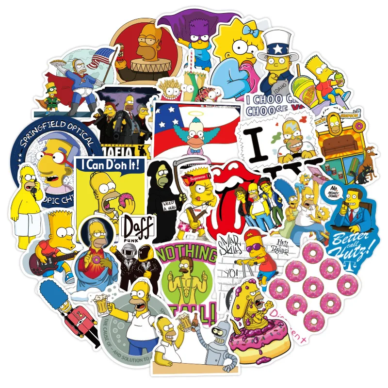 50PCS Anime Simpsons Cartoon Stickers Skateboard Fridge Guitar Laptop ...