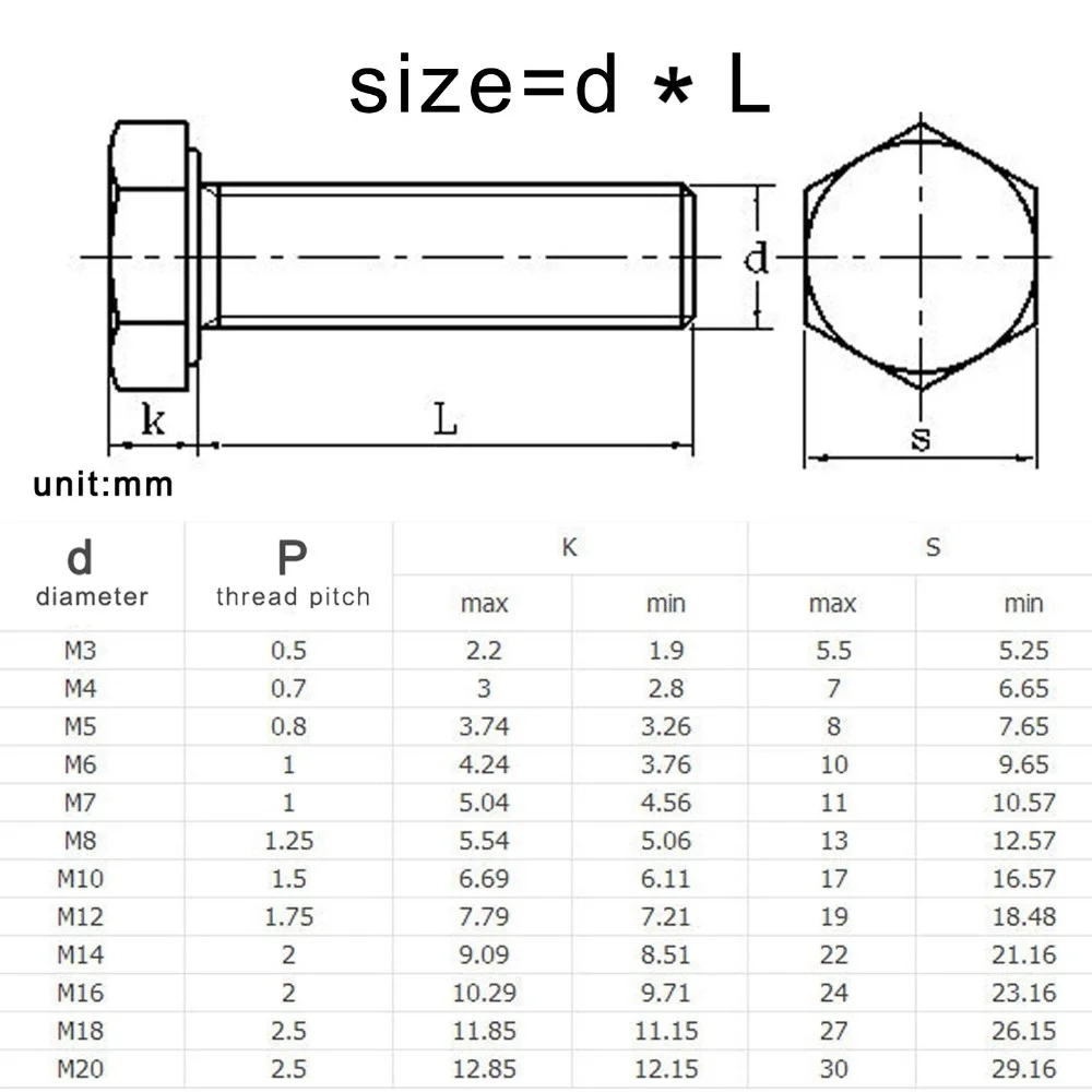 VIS,M6-10mm--Vis à tête hexagonale externe en acier inoxydable 304, filetage métrique, Dia 3-4-5 ...
