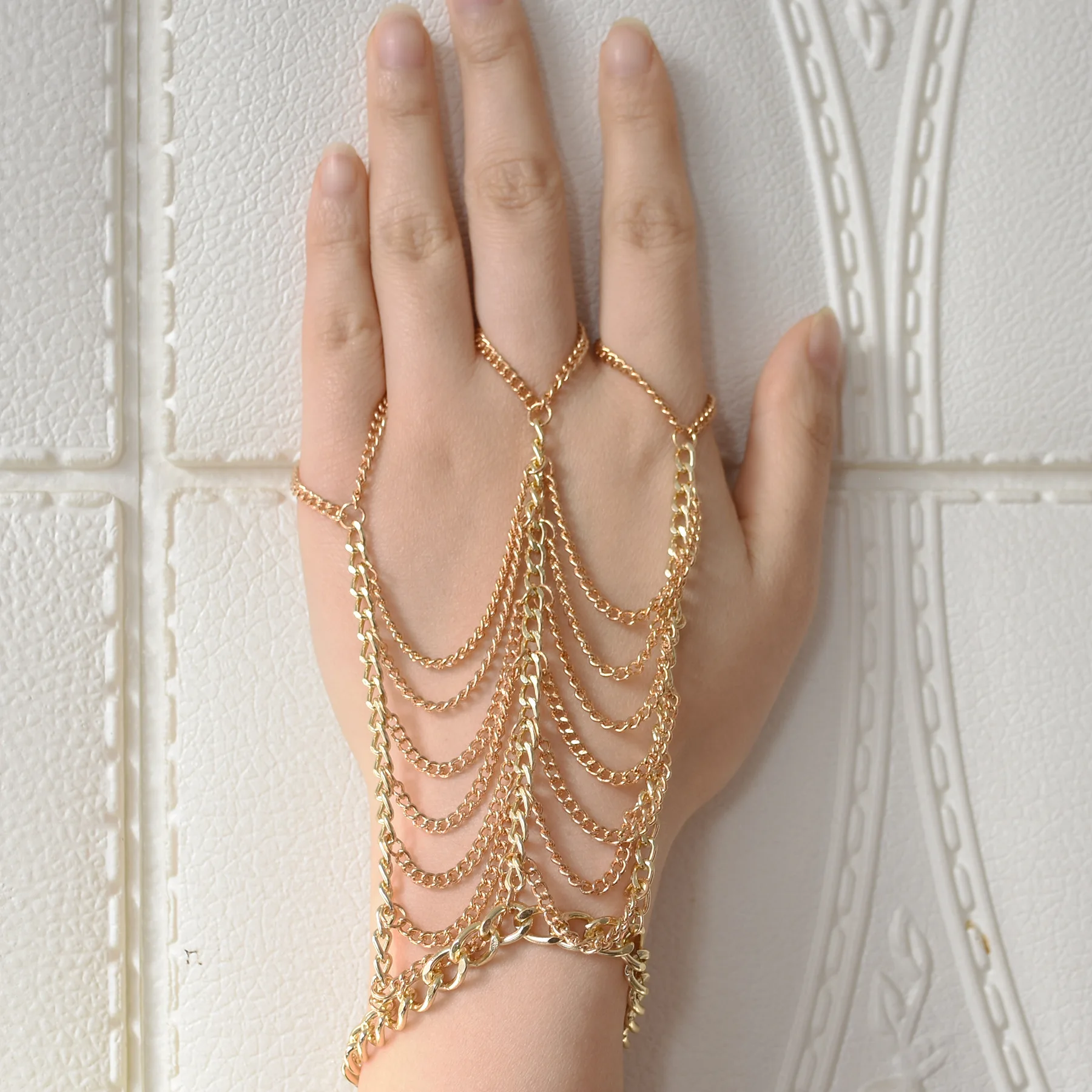 Boho-Multilayers-Gold-Metal-Chain-Bracelets-Finger-Hand-Slave-Bracelets ...