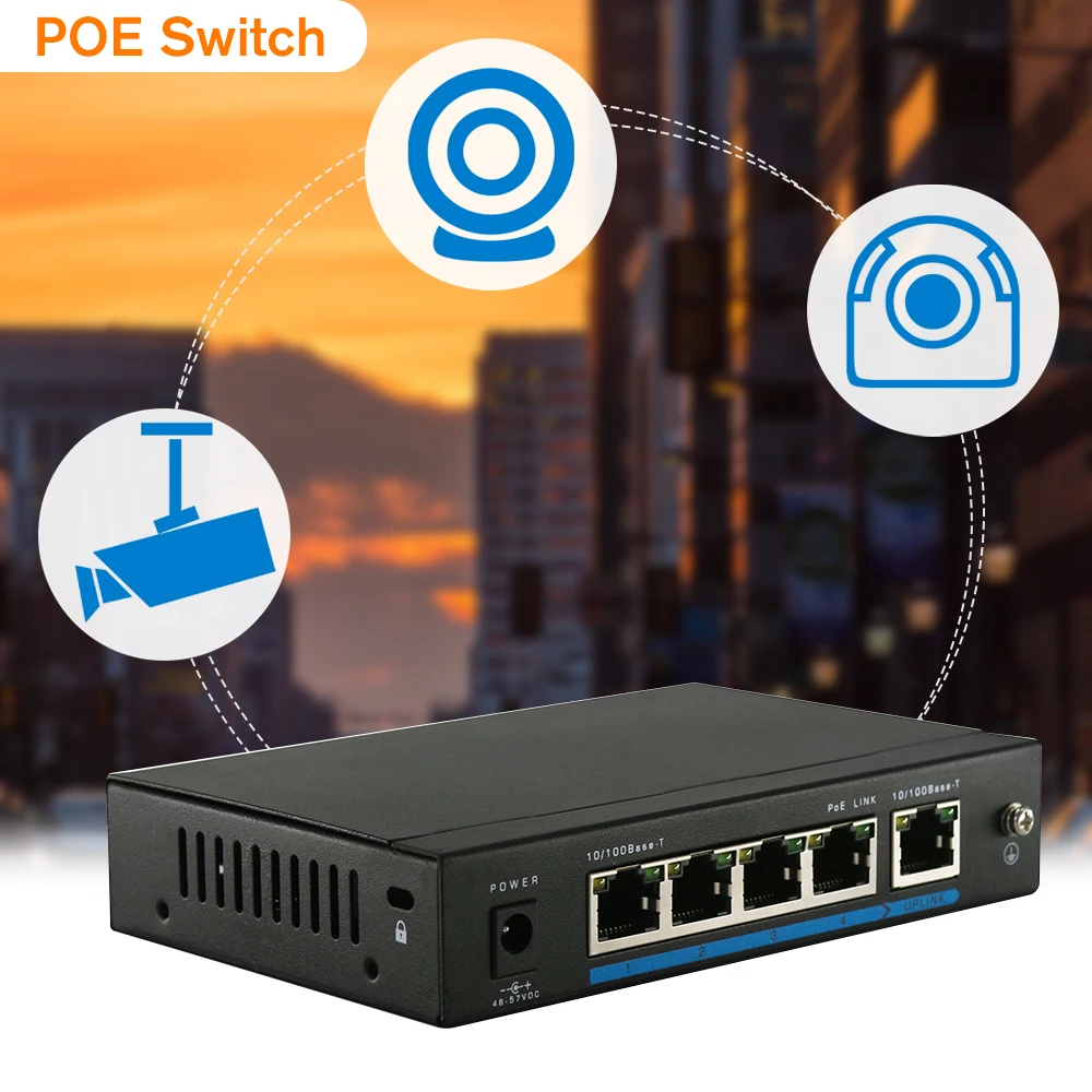 4 Ports 10/100Mbps IEEE802.3af POE Switch Power Over Ethernet Network ...