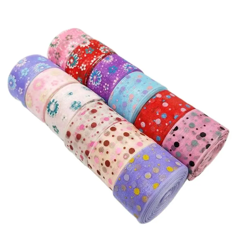 Hl 6 Yards 1" Width Printed Organza Ribbon Wedding Christmas Decorative ...