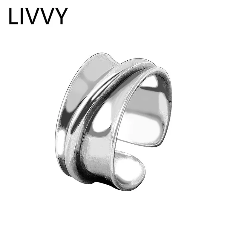 LIVVY-Silver-Color-Minimalist-Smooth-Irregular-Open-Finger-Ring-For ...