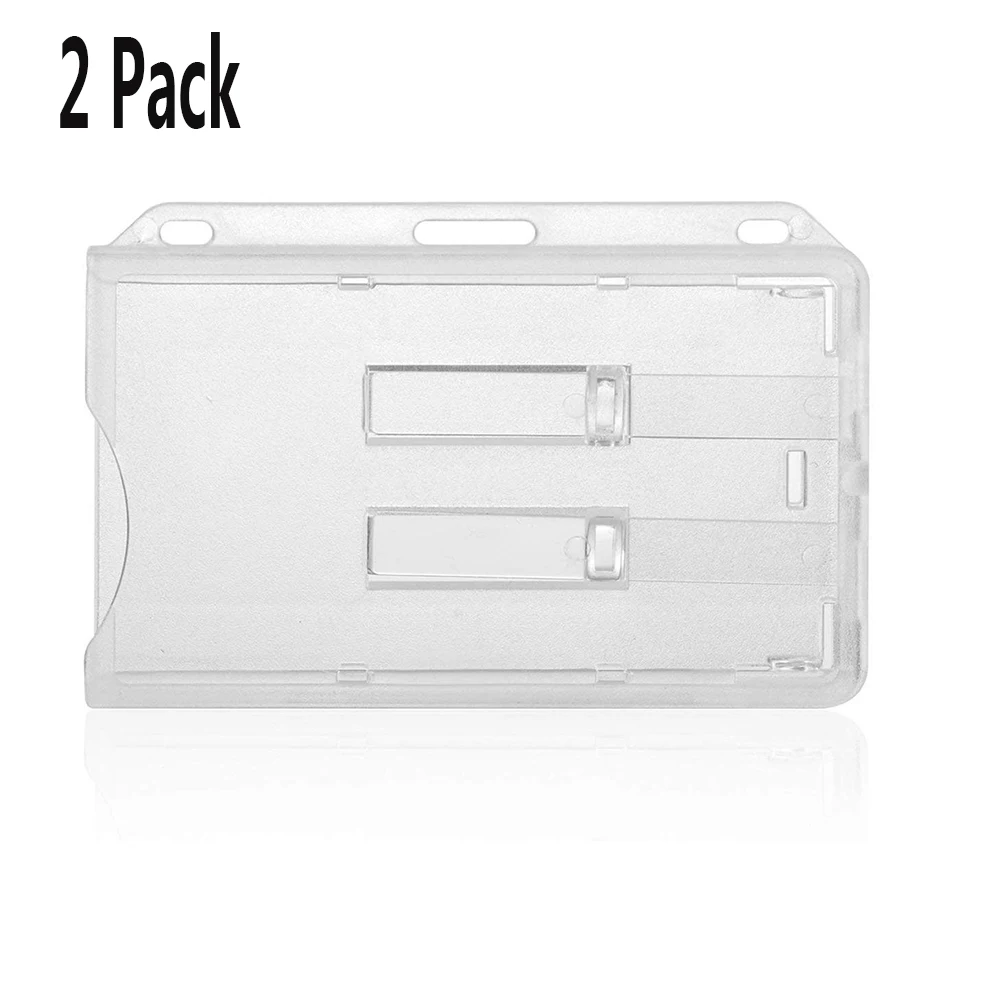 2 Pack Heavy Duty (2 Cards) Id Badge Holder Case Hard Plastic-clear 2 ...