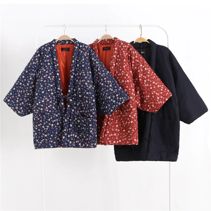 Women's Cotton Winter Overcoat Japanese Traditional Kimono Hanten Thick ...