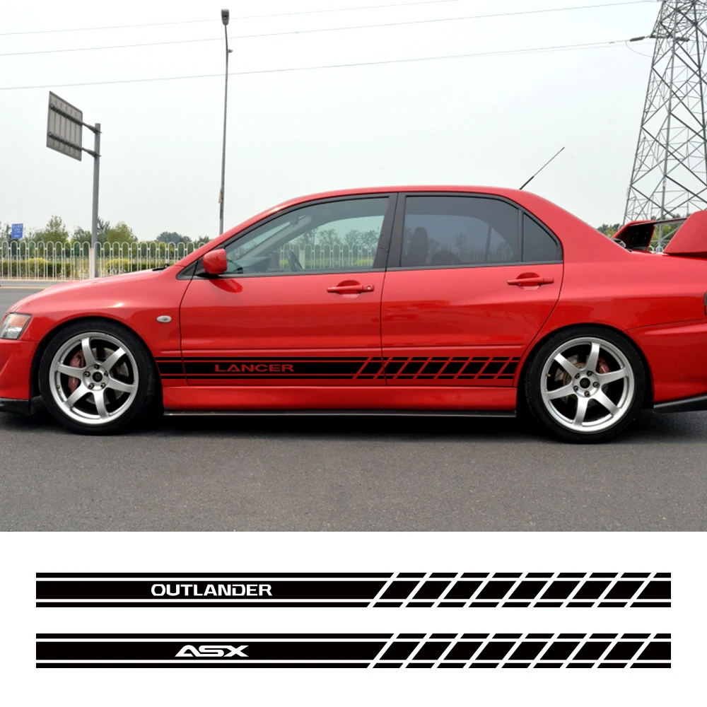 2pcs Car Door Side Skirt Stripes Stickers For Mitsubishi Lancer 10 3 9 ...